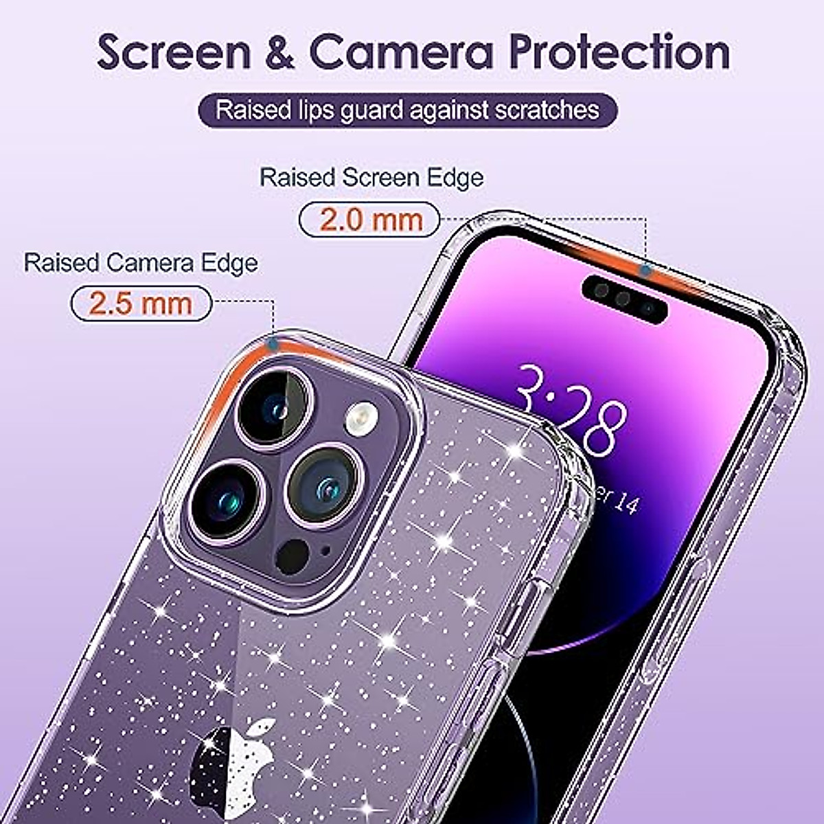 Hython Case for iPhone 14 Pro Max Case Glitter, Cute Sparkly Clear Glitter Shiny Bling Sparkle Cover, Anti-Scratch Soft TPU Slim Fit Shockproof Protective Phone Cases for Women Girls, Clear Glitter