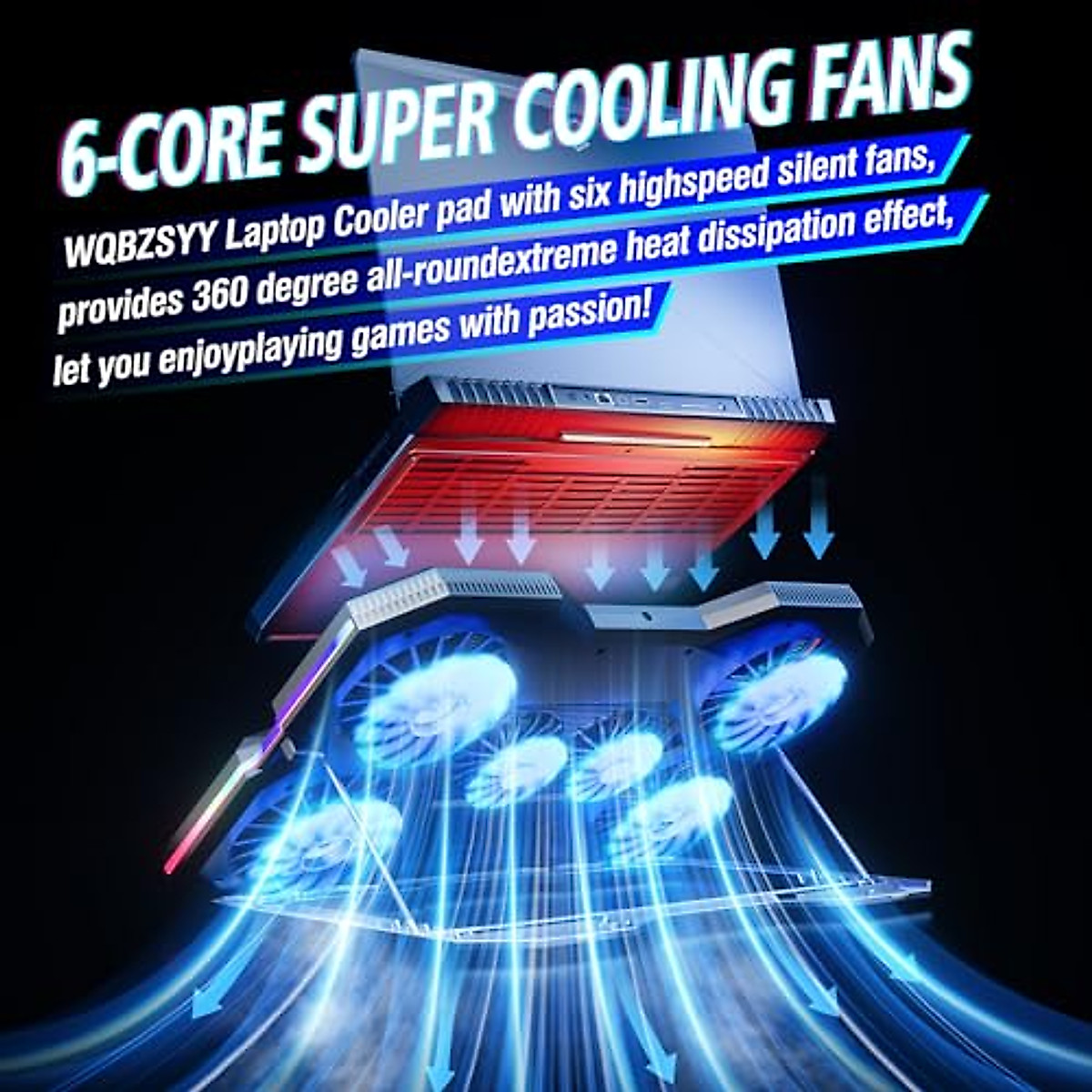 Gaming Laptop Cooling Pad,Large Size Laptop Cooler for 15"-21" Gaming Laptop with Silent Cooling Fans, RGB Lights, Laptop Cooling Stand with 5 Adjustable Heights, (Black with 18W Charger)