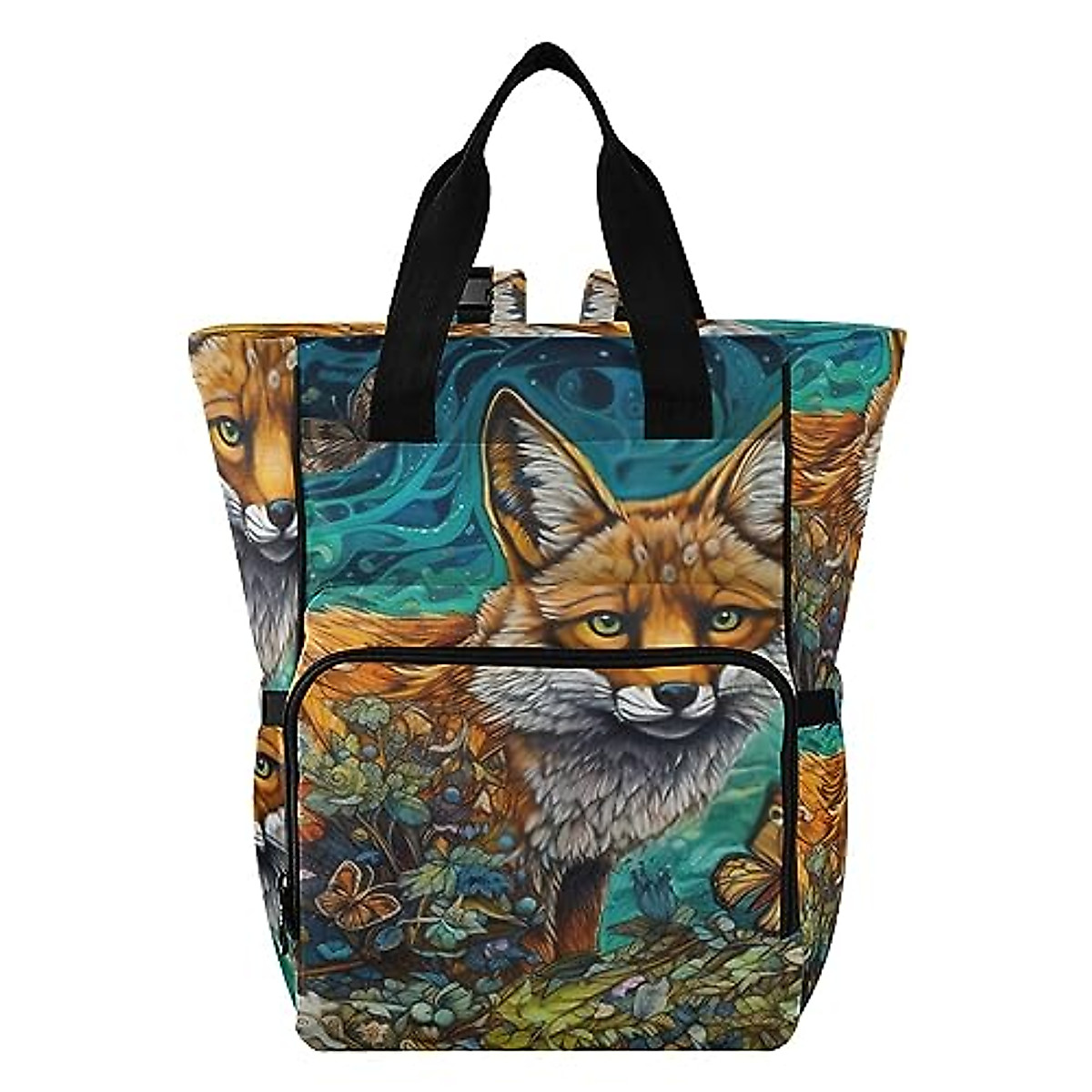 ZENWAWA Diaper Bag Backpack for Mom Dad-Painting Fox Floral Print with Insulated Feeding Bottle Inserts, Nappy Daypack for Outdoor Hiking Travel 11.02×5.91×15.3 INCH
