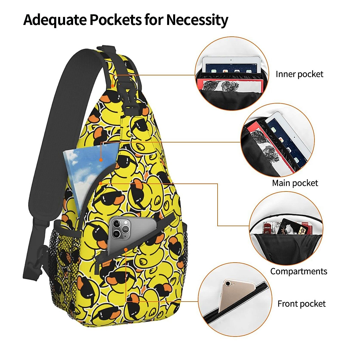 Cartoon Duck Sling Bag For Women Men,Funny Animal Design Crossbody Shoulder Bags Casual Sling Backpack Chest Bag Travel Hiking Daypack For Outdoor