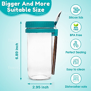 Blisome 22 oz Overnight Oats Jars with Lids and Spoons Set of 2, Extra Large Mason Jar, Yogurt Jars with Lids, Salad Jars, Reusable, Airtight, Go Snack Containers, Breakfast Containers to Go
