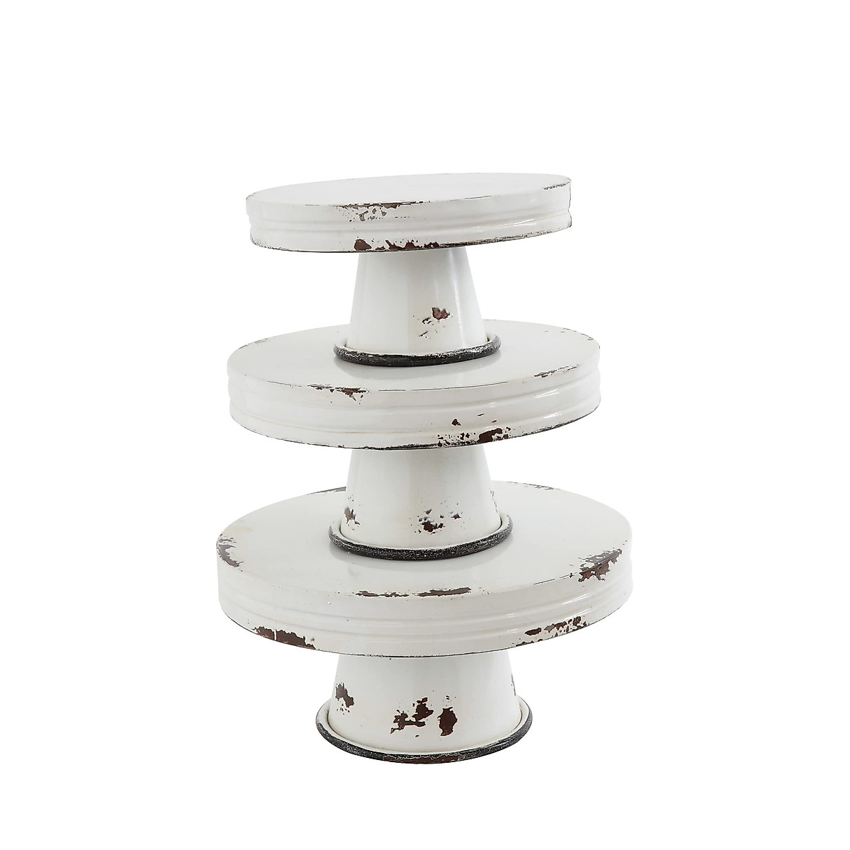 Set of 3 Distressed White Decorative Metal Pedestals