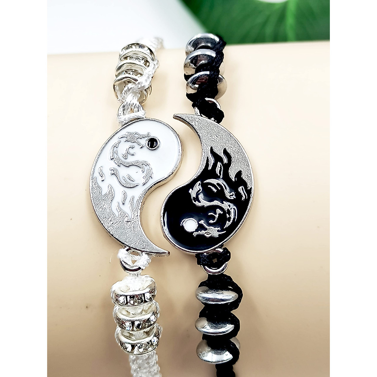 INENIMARTJ 4Pcs Yin Yang Matching Dragon Bracelet Necklaces Set for Women Men,Yin Yang Couple Bracelet Pendant Necklaces for Bff Best Friend (C 4P)