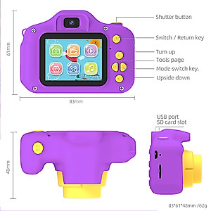 Kids Camera for Boys Girls - 2 Inch IPS Children Camera for Kids 1080P Video Camcorder Toddler Camera Birthday Gifts for 3 4 5 6 7 8 9 Year Old Girls Boys with SD Card (Purple)
