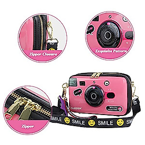 KUANG! Women Fashion Camera Shaped Crossbody Handbag PU Leather Vintage Shoulder Bag Novelty Clutch Box Girls Purse