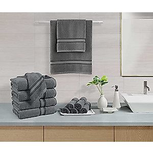 LANE LINEN Bath Towels for Bathroom Set- 100% Cotton Towel Set Soft 6 Hand Wash Cloths Quick Dry Highly Absorbent Shower - 18 Piece Space Grey