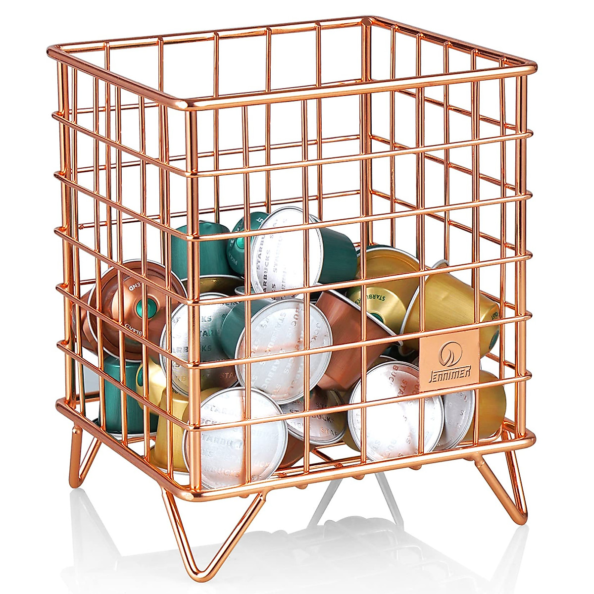 JENNIMER Coffee Pod Basket, K Cup Coffee Pod Holder,Coffee Capsule Cages, Kitchen Counter Storage Baskets (Rose Gold)