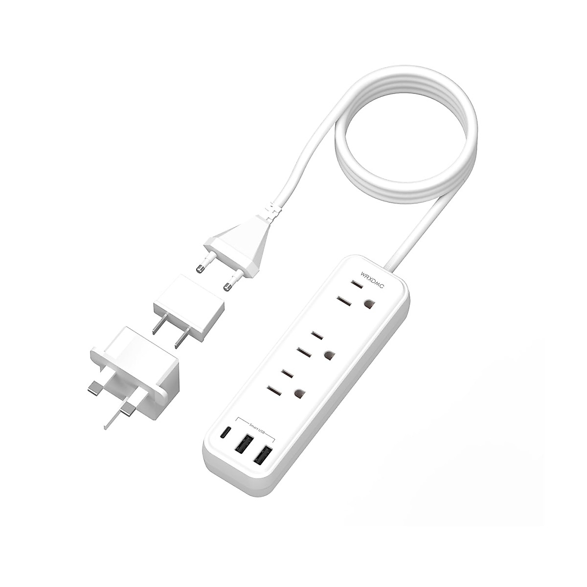 European Travel Plug Adapter, WRXDMC International Travel Plug Adapter, US to UK Europe Plug Adapter, Power Strip for EU/UK/US, 3 USB Ports, 3 AC Outlets, 5ft Cord,Travel necessities in most countries