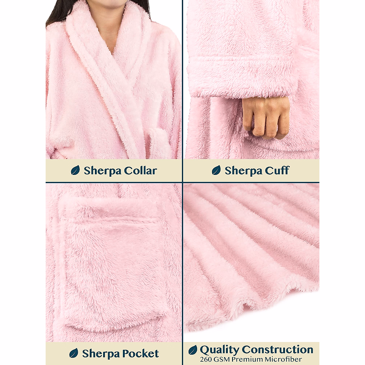 PAVILIA Premium Womens Plush Soft Robe Fluffy, Warm, Fleece Sherpa Shaggy Bathrobe (L/XL, Light Pink)