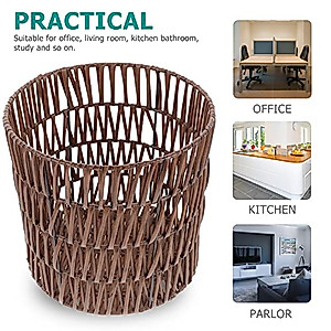 Didiseaon Basket Baskets Woven Trash Can Seagrass Waste Basket Round Garbage Bin Container Laundry Hamper Planter Pot Vase Wicker Storage Basket for Bathroom Kitchen Brown Laundry Woven