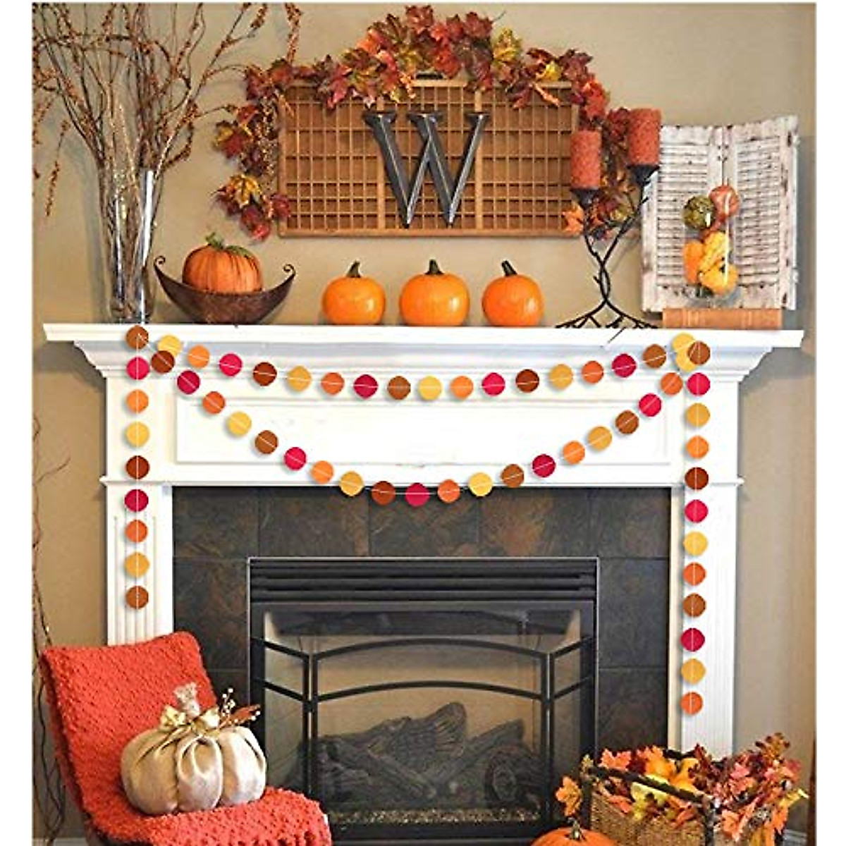 Thanksgiving Day Decoration Garland Fall Leaves Circle Dots Paper Streamers (3Pcs 157 inches) for Giving Thanks Party, Hanging Bunting Banner Backdrop Decorations for Autumn Party Supplies
