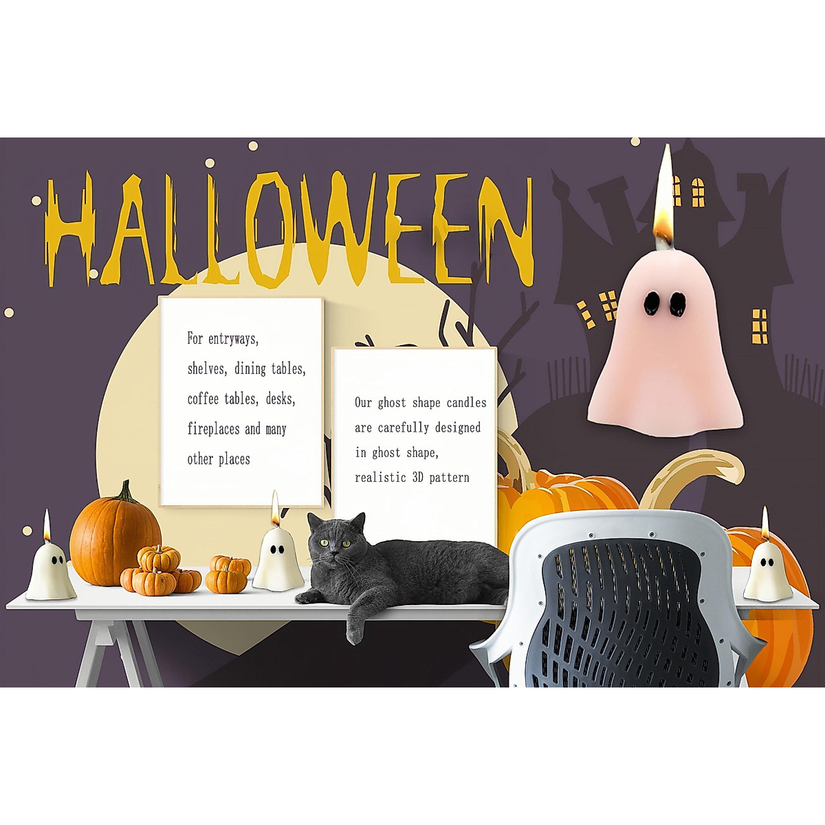 4 PCS Cute Ghost Candles, Scented Halloween Decoration Candles, Novelty Votive Ghost Candle, Votive Candles for Fall Decor Thanksgiving Home Halloween Party Bedroom Room Table Decorations