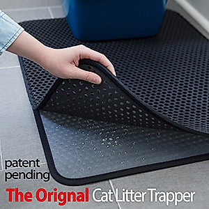 iPrimio Large Cat Litter Trapper Mat with Exclusive Urine/Waterproof Layer - Cat Litter Mat - Larger Holes with Urine Puppy Pad Option for Messy Cats - Soft on Paws and Light - 30" x 23" (Black Color)