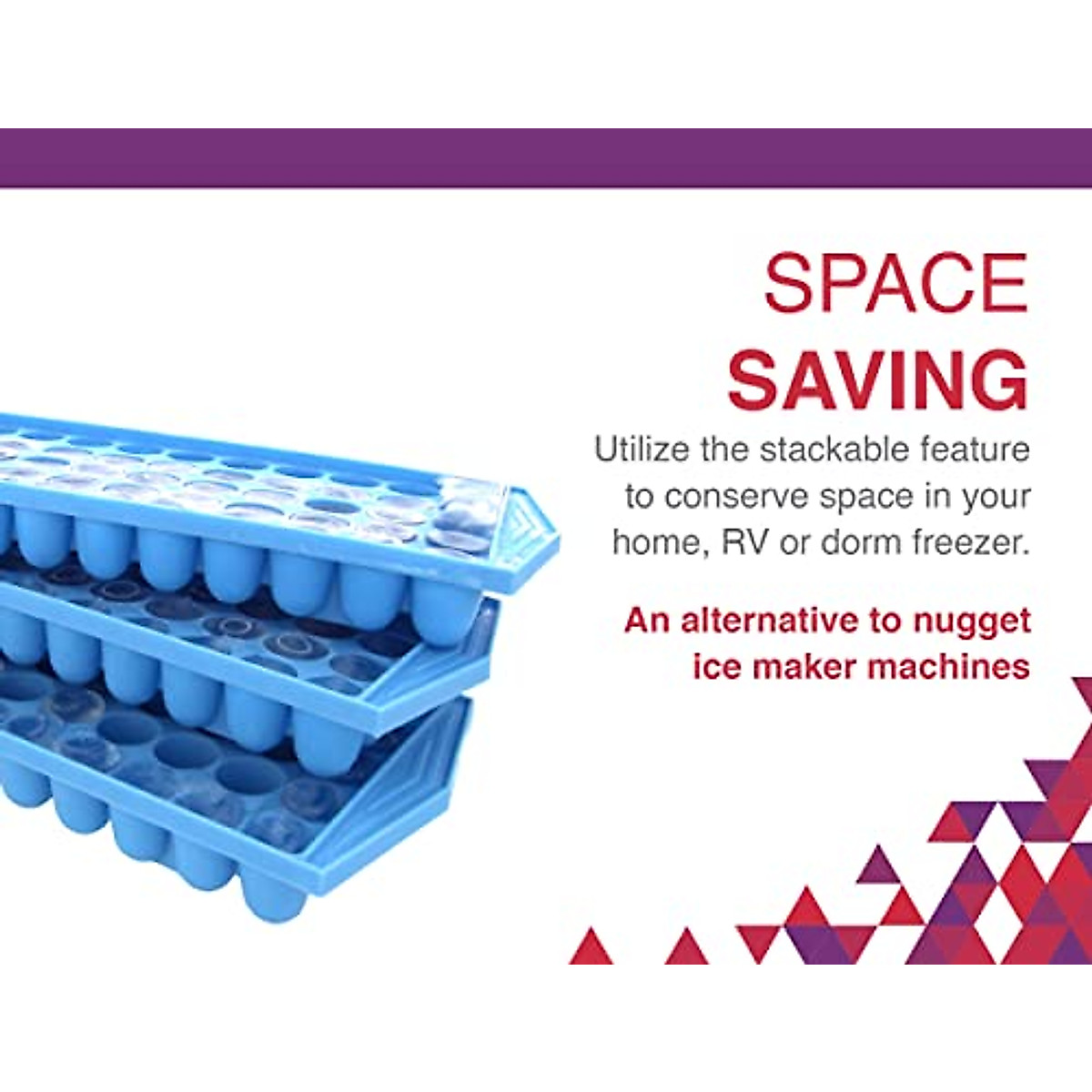 Arrow Small Ice Cube Trays for Freezer, 3 Pack - 60 Mini Cubes Per Tray, 180 Cubes Total - Made in the USA, BPA Free Plastic - Ideal Small Ice Cube Trays for Ice Coffee and Blenders – Blue