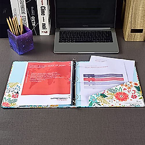 1-inch 3-Ring-Binder with Pockets 1'' Decorative Round Ring Binders for School Holds US Letter Size 8.5'' x 11'' 200 Sheets for Office/Home/Back to School, 2 Pack