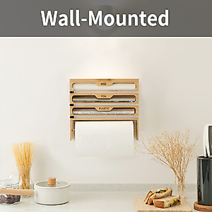 4-in-1 Wrap Dispenser with Slide Cutter - Plastic Wrap, Aluminum Foil, Wax Paper, Towel Roll, Roll Bag Holder Container for Kitchen Drawers - Compatible with 12" Width and Small Thickness Rolls