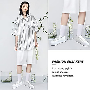 Women's Platform White Sneakers Low Top Canvas Sneakers Lace-up Shoes Fashion Classic Casual Sneakers(White, US11)