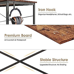 COTUBLR 31 Inch Computer Desk, Home Office Desk, Simple Modern Small Desk for Bedroom, Writing Desk with Storage Bag, Study Table for Students, Rustic Brown