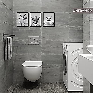 Grdenia Art Funny Bathroom Decor Prints Set of 3, Black and White Highland Cow Decor Reading Newspaper Take Bath Animal Poster Farmhouse Bathroom Restroom Decorations 8x10 UNFRAMED Housewarming Gift