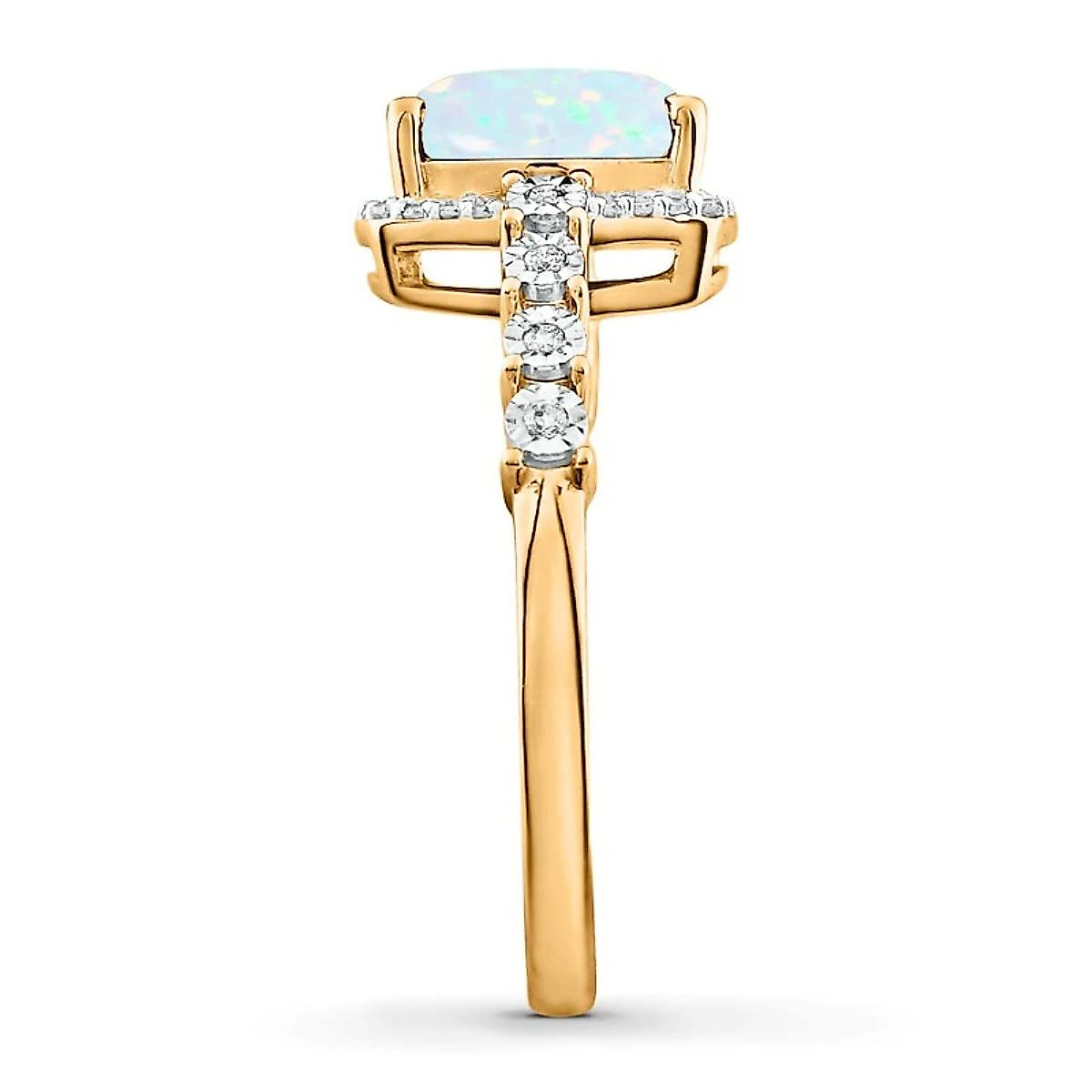 55Carat Created-Opal Yellow Gold Plated Striking Ring Mossanite Design Engagement For Women Cushion Cut Birthstone Jewelry Size:7