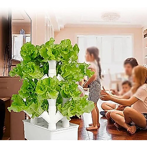 Tower Planting System 16/24/32 Holes Aquaponics Growing System Fruits and Vegetables Aeroponics Kit with Moisturizing Pump, Adapter, Mesh Pots(Size:4columns)
