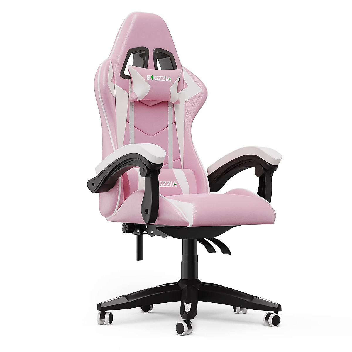 Computer Gaming Chair for Girl Teens, Seat Height Adjustable and Lumbar & Head Support Pink and White