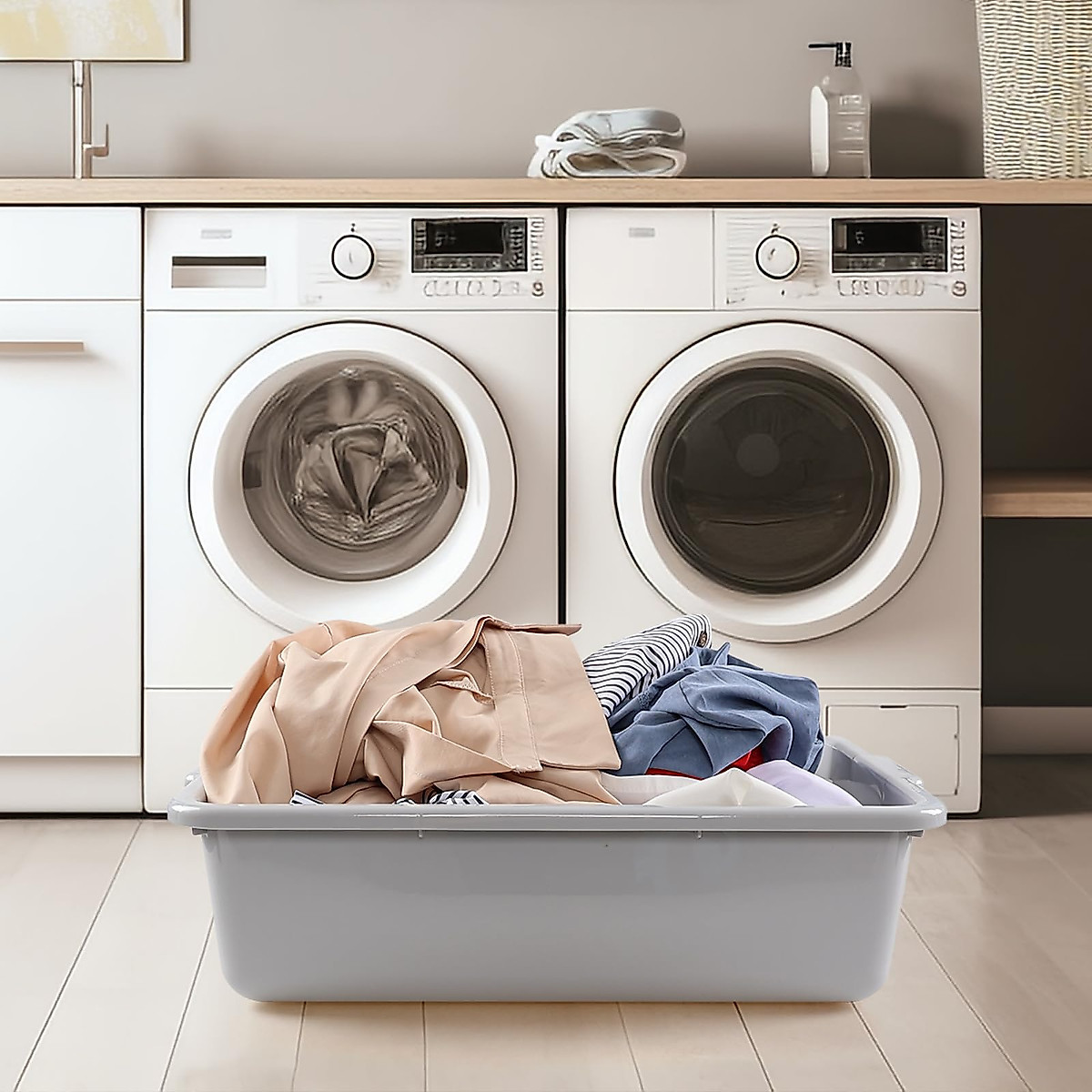 Oymlclivisa 25 L Plastic Commercial Bus Tubs, Restaurant Bus Boxes, Gray, 4 Packs