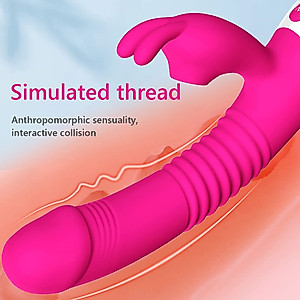 Thrusting Rabbit Vibrator for Women, G Spot Dildo Vibrator 3 Thrusting Rotating and 7 Clitoris Stimulator Vibrator 3 in 1 Rechargeable Heating Anal Dildo Adult Sensory Sex Toys Rose Red US3
