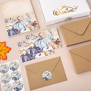 Whaline 50 Pack Fall Thank You Cards Bulk Boxed Vintage Blue Pumpkin Greeting Cards with Envelope Sticker Blank Note Cards for Autumn Thanksgiving Wedding, 4 x 6 Inch