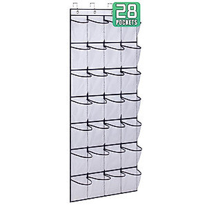 AOODA 28 Large Mesh Pockets Over The Door Shoe Rack, Hanging Shoe Organizer for Closet Hanging Shoe Rack Holder Hanger, White
