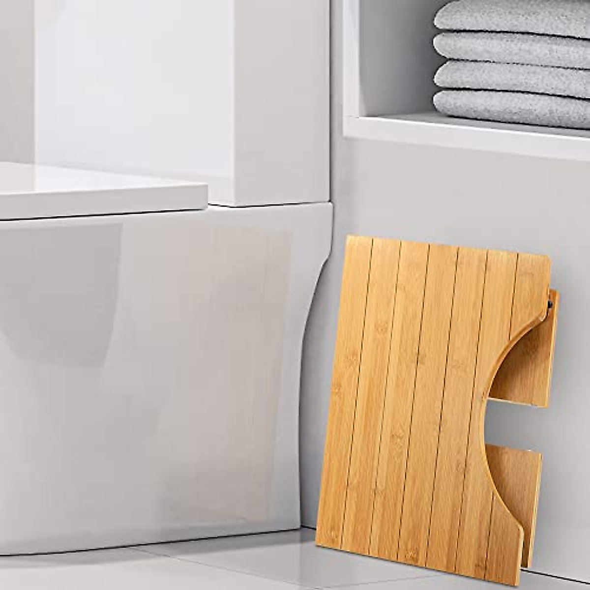 VaeFae Bamboo Toilet Stool, Foldable Potty Stool for Bathroom, Wooden Poop Stool for Adults, Portable and Non-Slip