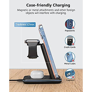 Wireless Charger, 3 in 1 Fast Wireless Charging Station, Wireless Charging Stand Dock 18W Foldable for Apple Watch SE/7/6/5/4/3/2 AirPods 3/2/Pro iPhone 13/12/11/Pro/XS/Xs Max/XR/X/SE/8/8 Plus