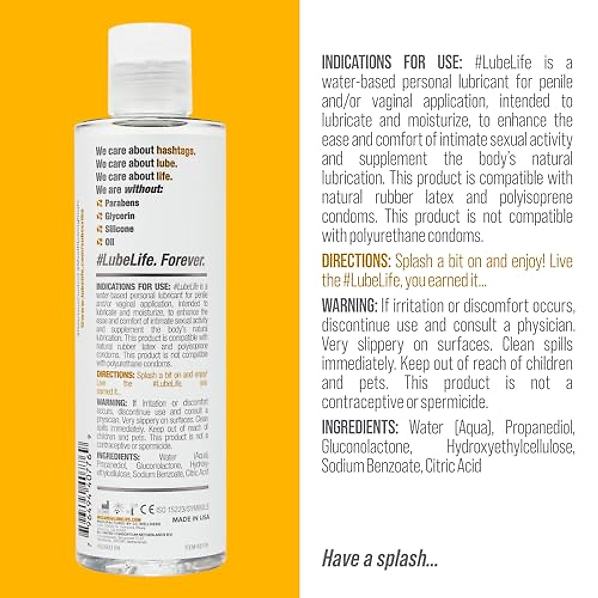 Lube Life Water-Based Personal Lubricant, Lube for Men, Women and Couples, Non-Staining, 8 Fl Oz