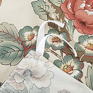 Eikei Home Chinoiserie Chic Peacock Floral Duvet Cover Paradise Garden Botanical Bird and Tree Branches Vintage Stylized Long Staple Cotton Bedding Set (Autumn Red, King)