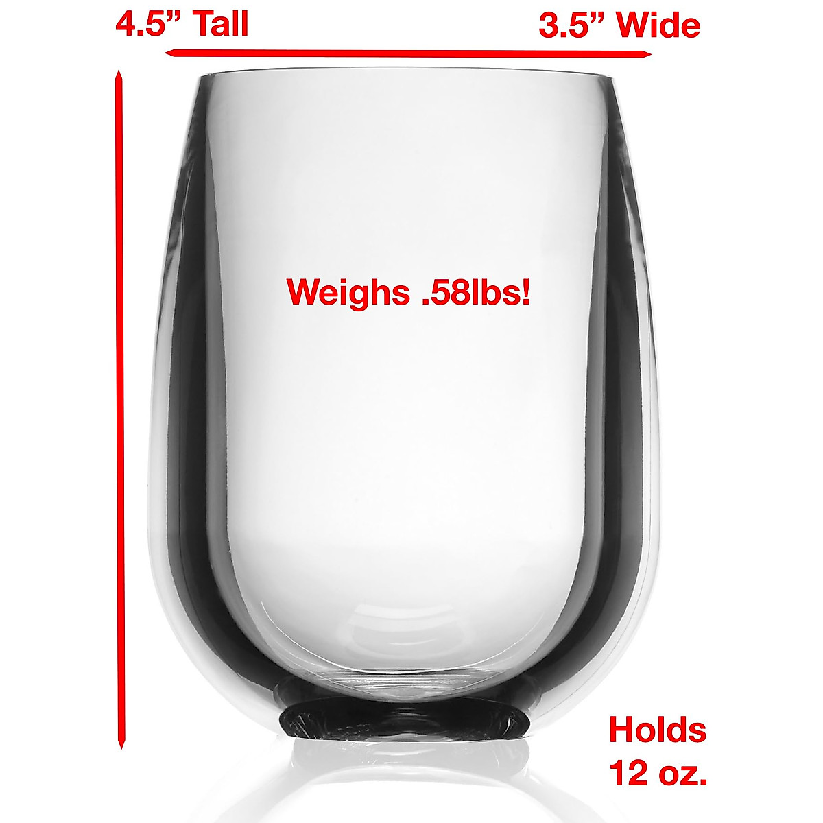 Symglass Unbreakable Clear Stemless Wine Glass Looks,Feels,Weighs Same as Glass(.58lbs),DW Safe!2PK