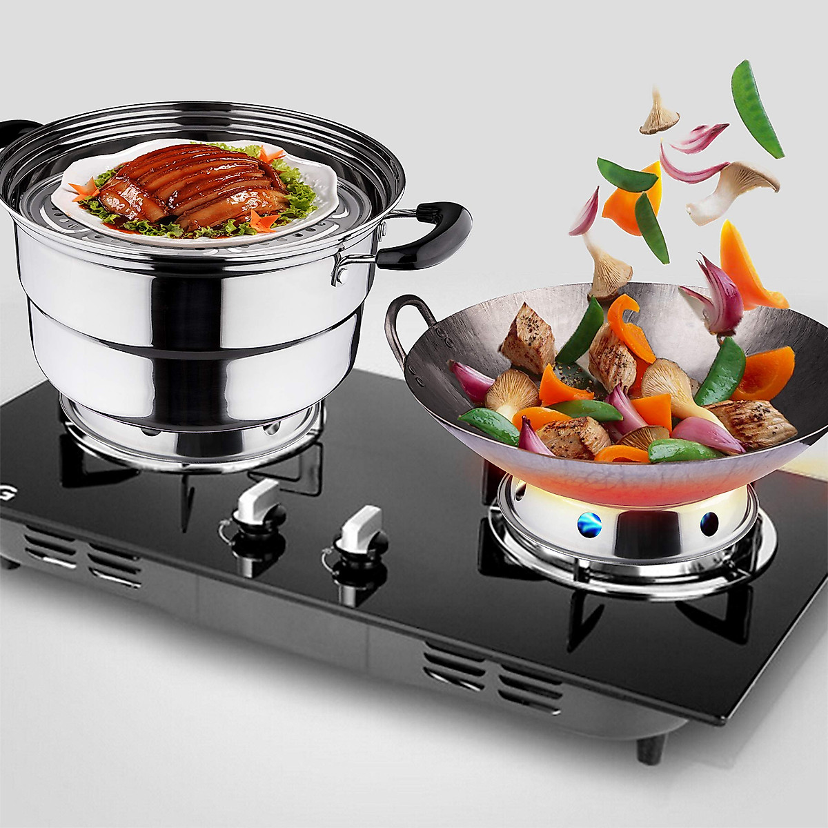 Lake Tian Stainless Steel Wok Ring/Small Metallic Round Bottom Plated Steel Construction Wok Rack Universal Size for Gas Stove Fry Pans (2)