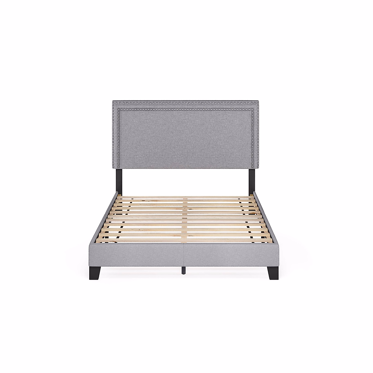 Furinno Laval Double Row Nail Head Upholstered Platform Bed Frame, Full, Glacier