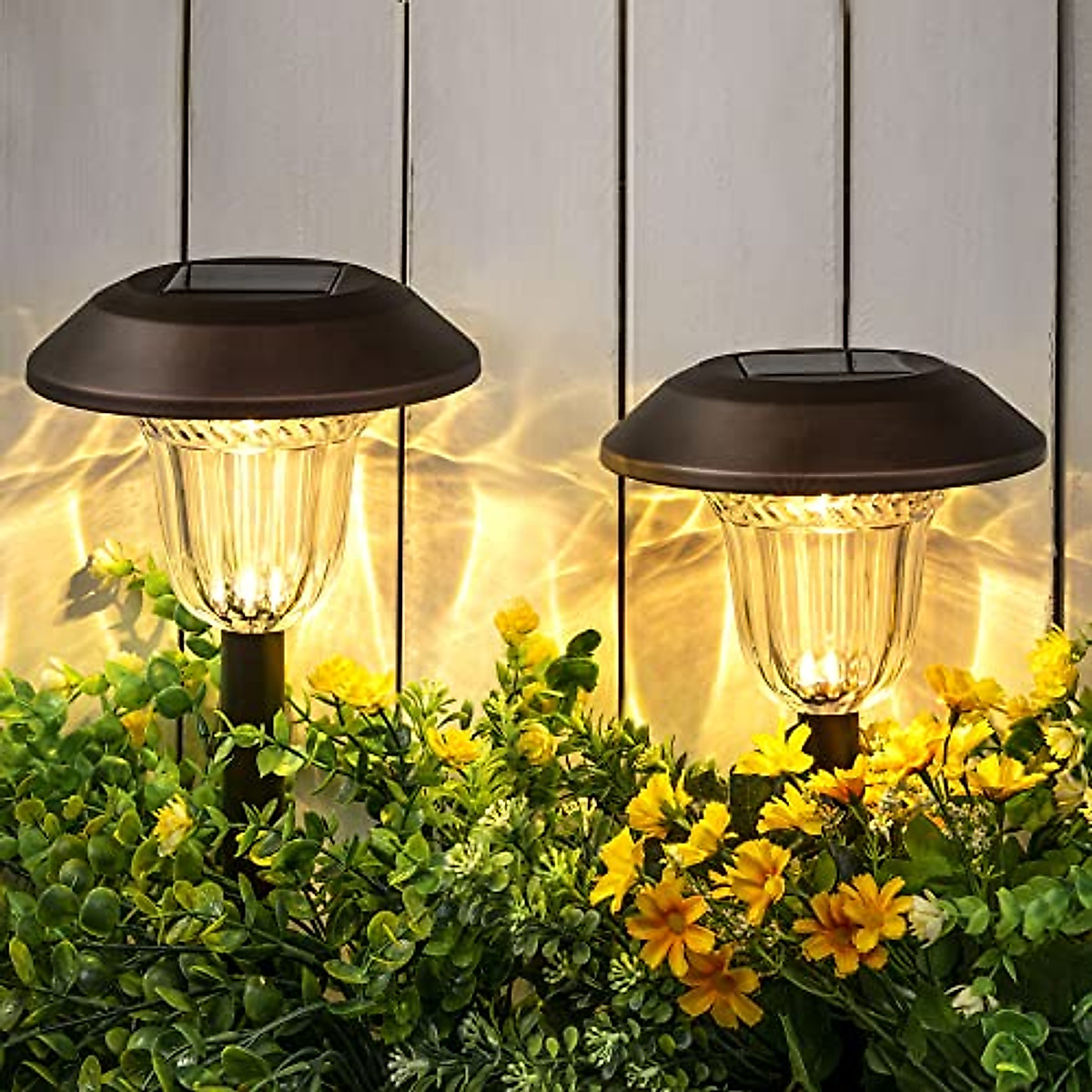 SOLPEX Solar Path Lights, 4 Pack High Lumen Solar Garden Lights, Solar Powered Waterproof Pathway Lights, Automatic Led Warm White Solar Yard Lights for Driveway, Walkway, Landscape, Lawn