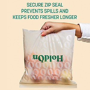 HoldOn Zipseal Gallon Bags - Plastic-free, Plant-Based and Food-Safe Zip Seal Food Storage Bags/Freezer Gallon Bags With Secure Seal for Home & Travel (2-pack, 50 bags total)