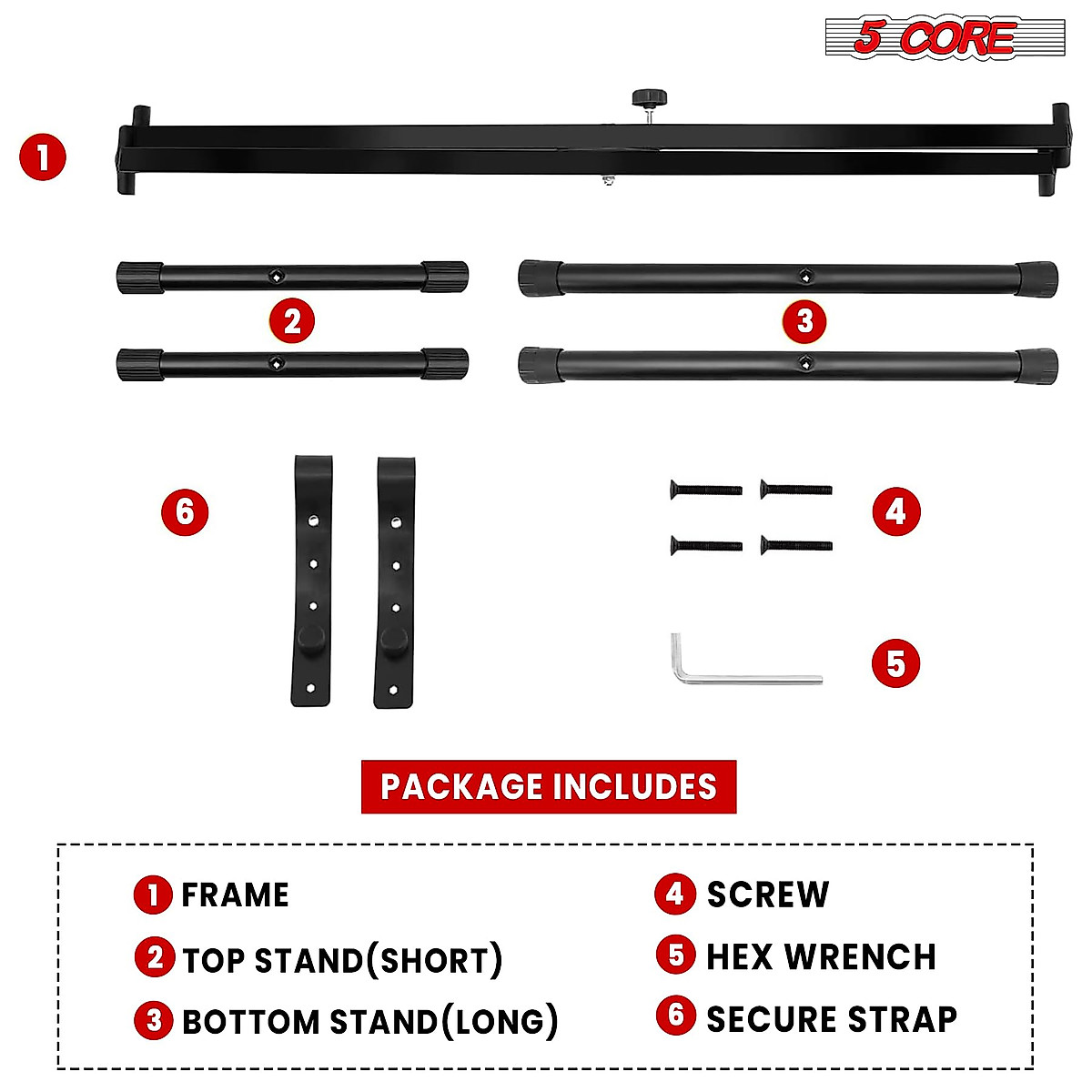5 CORE Keyboard Stand Single X Style Adjustable Digital Electric Piano Riser Durable & Sturdy Music Synthesizer Holder Stands - 61 76 88 Keys KS1XBLK