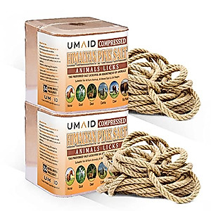 UMAID Compressed Pink Himalayan Salt Lick, [2 Pack] – 5.5 Lb. 100% Natural Himalayan Salt Block with Hanging Rope Helps Replace Lost Electrolytes for Deer, Horse, Cow, Goat, Pigs, Wild Animals & Pets