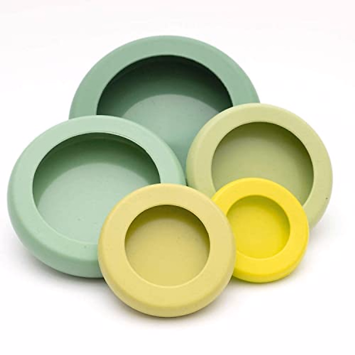 Food Huggers 5pc Reusable Silicone Food Savers | BPA Free & Dishwasher Safe | Fruit & Vegetable Produce Storage for Onion, Tomato, Lemon, Banana, Cans & More | Round, Sage Green