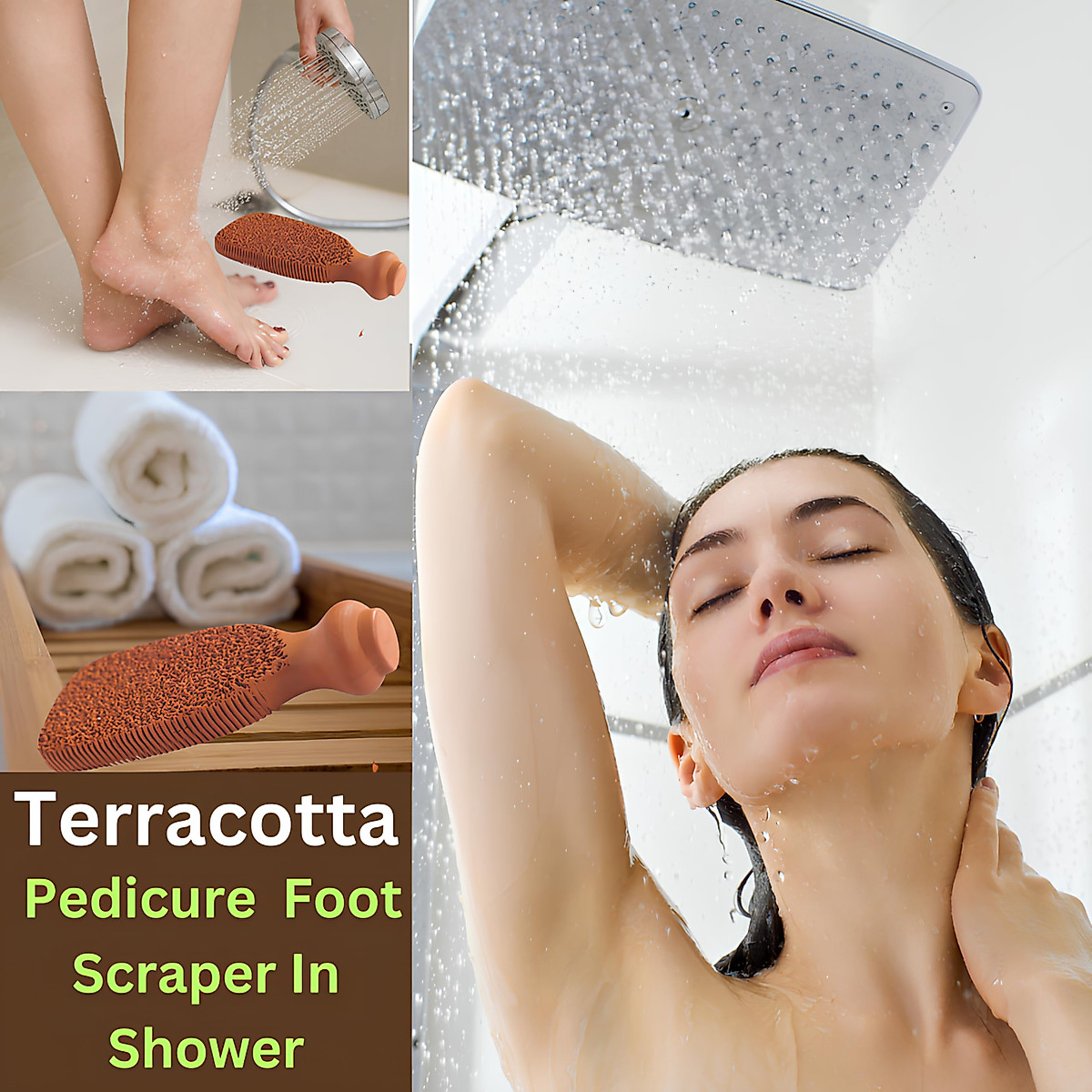 Pumice Stone for Feet Callus Remover, Foot Stone Pumice & Foot Dry Skin Remover Tool, Terracotta Pumus Foot Scrubber for Cracked Heels and Toes, Pumice Stone with Handle, Pumice Stone Shower