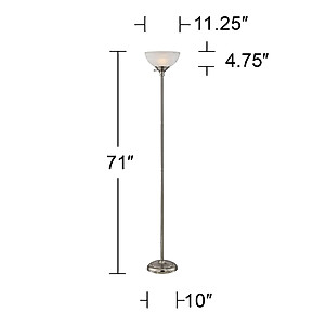 360 Lighting Maddox Modern Torchiere Floor Lamp Standing with USB Charging Port 71” Tall Satin Nickel Alabaster Glass Dome Shade for Living Room Reading House Bedroom Home Office