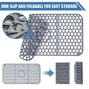 HUMUMU Sink Protectors for Kitchen Sink 26" x 14", Grey Non-Slip Sink Mats for Bottom of Kitchen Sink，Collapsible-Cuttable Silicone Sink Mat for Farmhouse Stainless Steel Porcelain Sink（Center Drain）