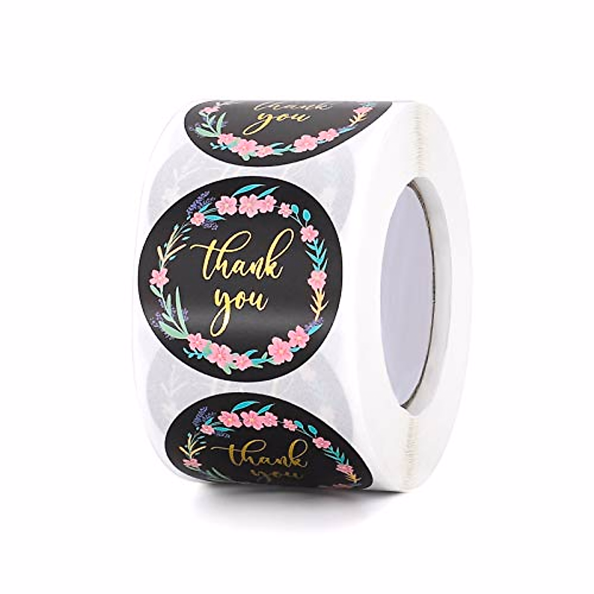 Thank You Stickers Roll - 1.5 inch Thank You Stickers with Floral Base Color, Gold Foil Design, 500 Thank You Stickers for Small Business, Gift Bags, Envelopes Seals, Mailer Stickers and More