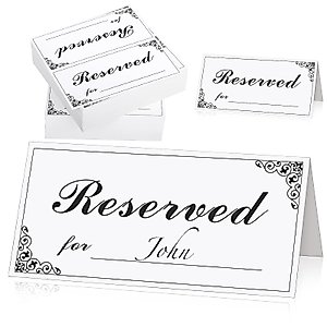 DI QIU REN 300 Pcs Paper Reserved Table Signs with Name Line, Double-side Reserved Seating Signs for Tables Chairs, White Black Reservation Table Tent Signs for Wedding, Restaurant, Church, Business Meeting