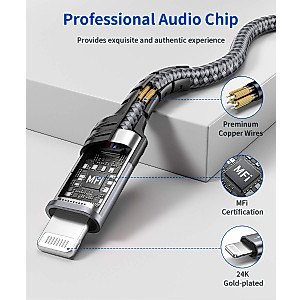 JSAUX AUX Cord for iPhone 3.3Ft [Apple MFi Certified] 3.5mm Aux Cable for Car Compatible with iPhone 14 13 12 11 XS XR X 8 7 6 iPad iPod for Car Home Stereo, Speaker, Headphone-Grey