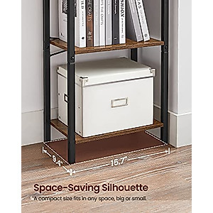 VASAGLE 4-Tier Bookshelf, Small Bookcase, Narrow Book Shelf for Small Space, 9.4 x 15.7 x 42.1 Inches, for Living Room, Office, Study, Entryway, Industrial Style, Rustic Brown and Black ULLS099B01