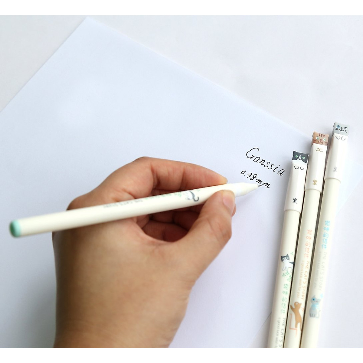 GANSSIA Colorful Cats Design 0.38mm Gel Pens Black Ink Pen Pack of 6 PCS